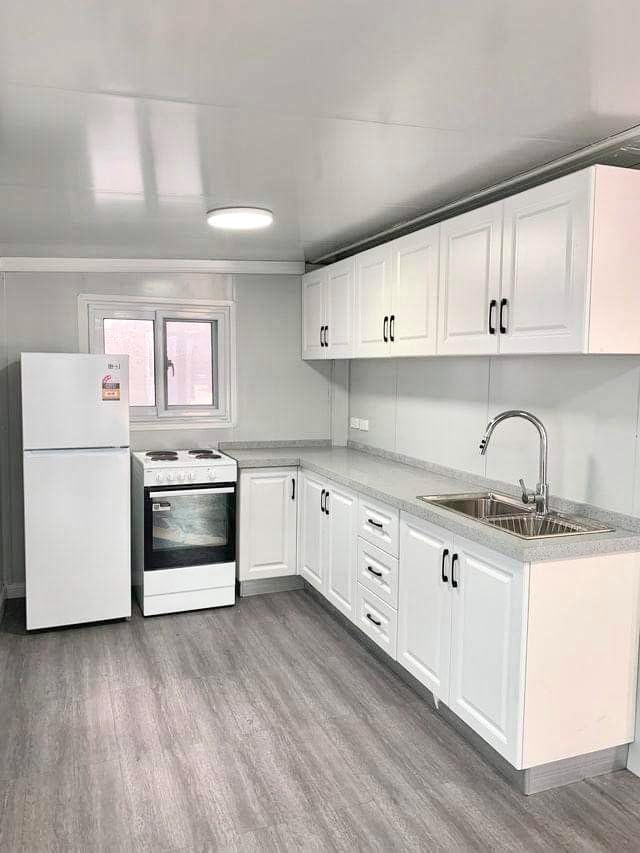 Generic Portable Prefacbricated Modern House, 19 x 20 FT, 2 Rooms, 1 Bathroom & 1 Kitchen, Alloy Steel, Foldable Outbuilding โ Light Blue, R82827