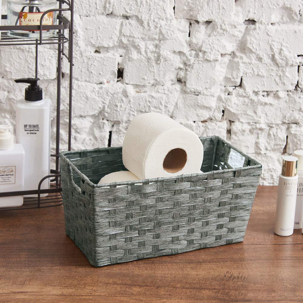 EZOWare Set 6 Weaving Storage Baskets, Multipurpose Wicker Organizer Bins Boxes with Handles for Shelf, Bathroom, Pantry, Accessories