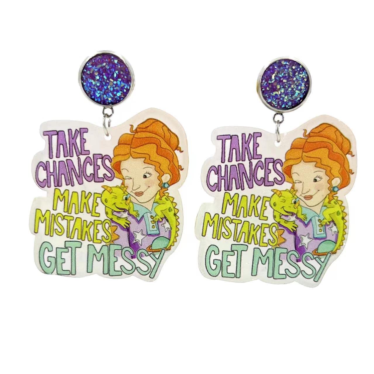 Cute Pair of Magic School Bus Style Earrings for Teachers, Principals, Kindergarten Teachers, Acrylic, No Gemstone