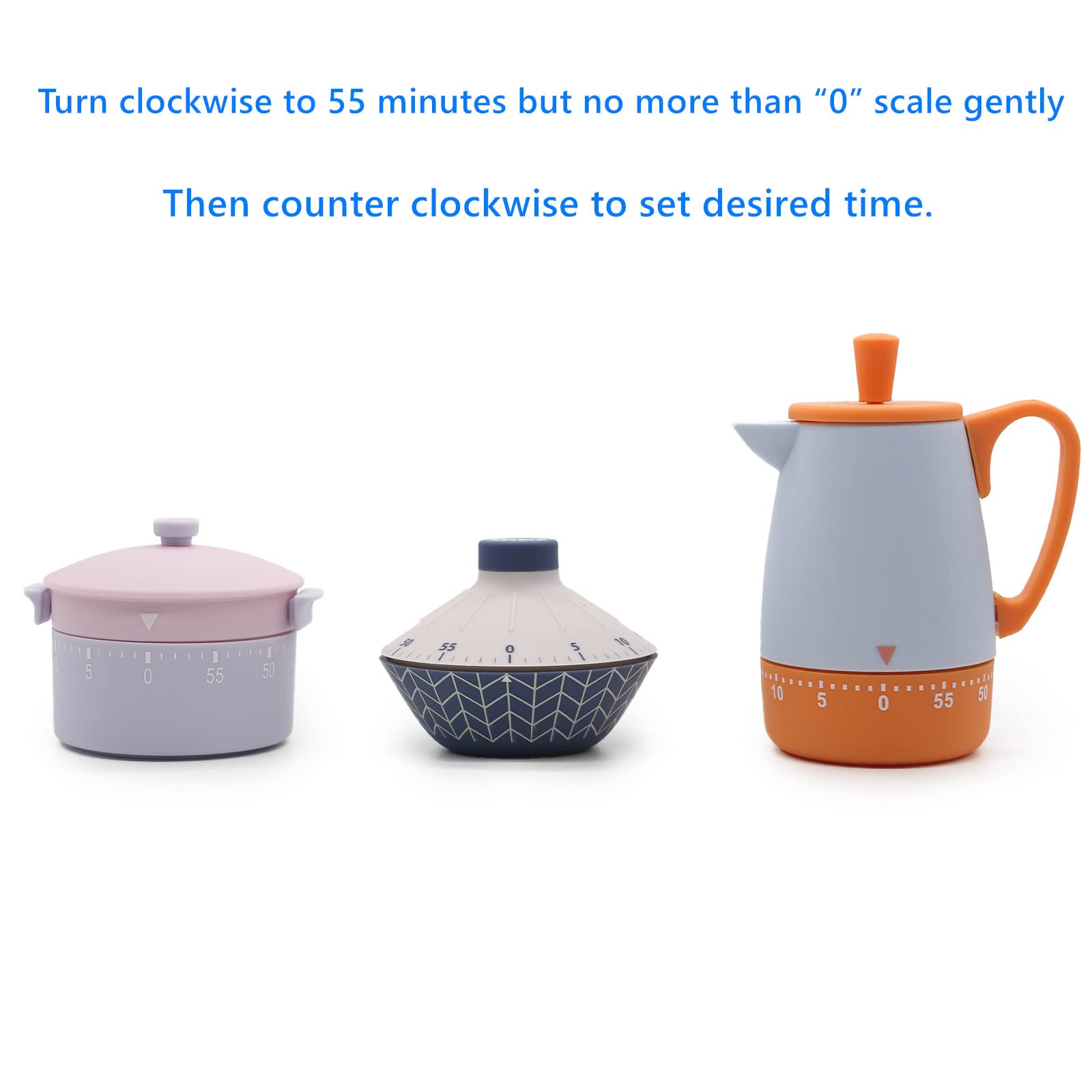 Dooesio Kitchen Timer Pressure Cooker Pot Kettle Teacup 60-Minute Wind Up Dial Rotating Countdown Reminder, No Batteries Loud Ring, Cute Time Management for Cooking (Kettle)