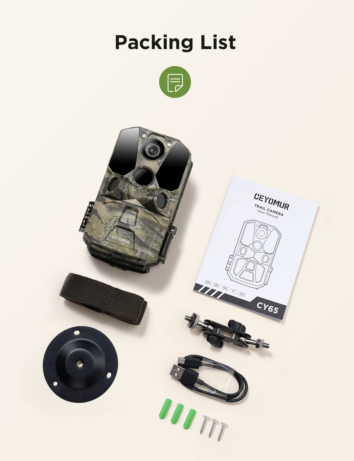 CEYOMUR Trail Camera, WiFi Bluetooth Native 30MP 1296P Hunting Camera with 120° Motion Sensor 0.2s Trigger Time Trail Game Camera with IR Night Vision and IP66 Waterproof for Wildlife Monitoring