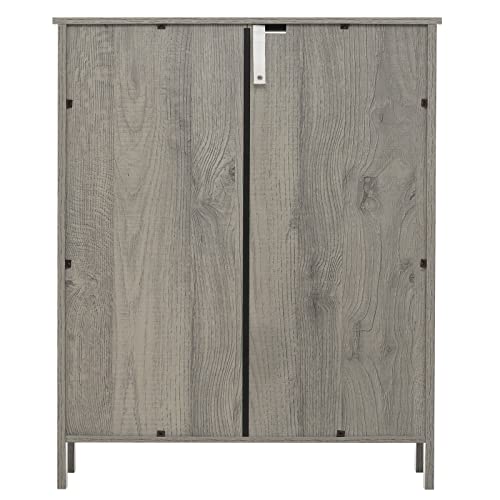 Quimoo Storage Cabinet, Bathroom Floor Cabinet with 2 Drawers & Adjustable Shelves, Bathroom Storage Cabinet with 2 Doors for Living Room, Bedroom, Home Office, Grey