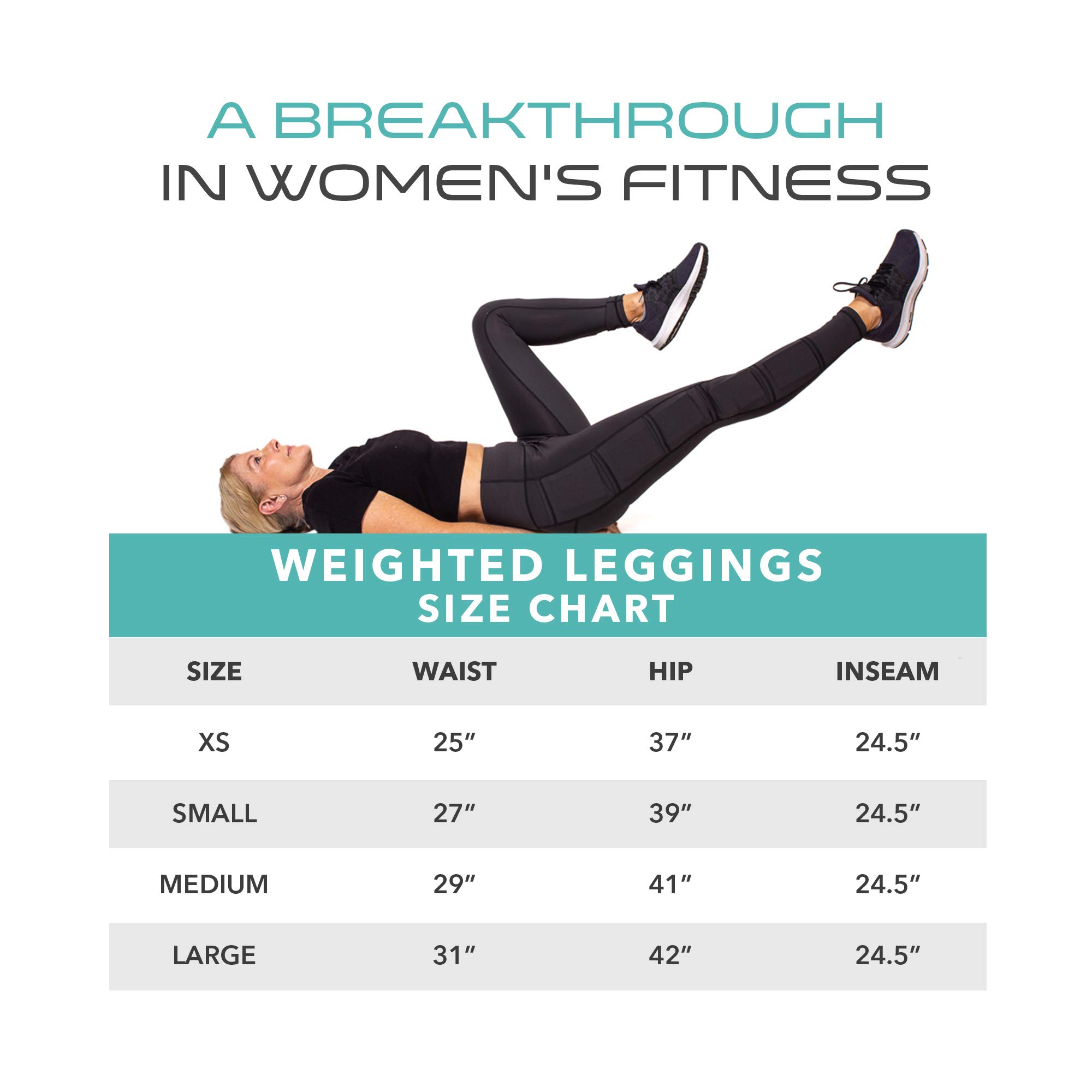 Challenge Weighted Workoutwear - Weighted Workout Leggings for Women, High Waisted Leggings w/ 5 Weight Enclosures On Each Leg, ⅛” Thick Flexible Weights, Yoga Pants Holds 2.5 Lbs, Black, L