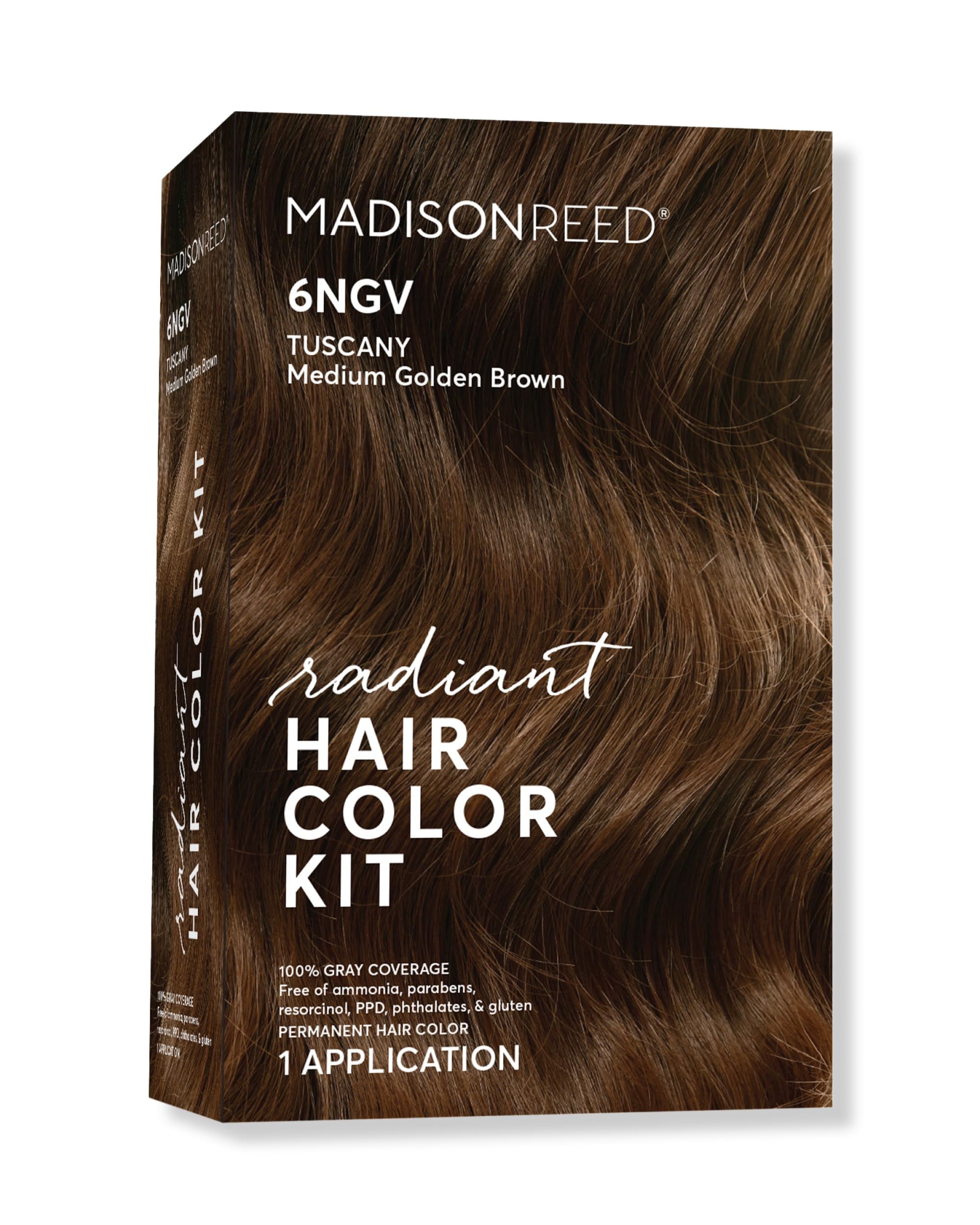 Madison Reed Radiant Hair Color Kit, Medium Golden Brown for 100% Gray Coverage, Ammonia-Free, 6NGV Tuscany Brown, Permanent Hair Dye, Pack of 1