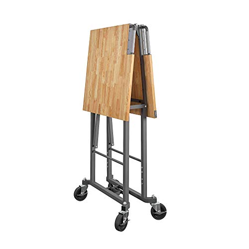 CoscoProducts 66760DKG1E Smartfold Portable Folding, Hardwood Top (400 Pound Weight Capacity, Dark Gray) Workbench Desk, Work, Heath Pine