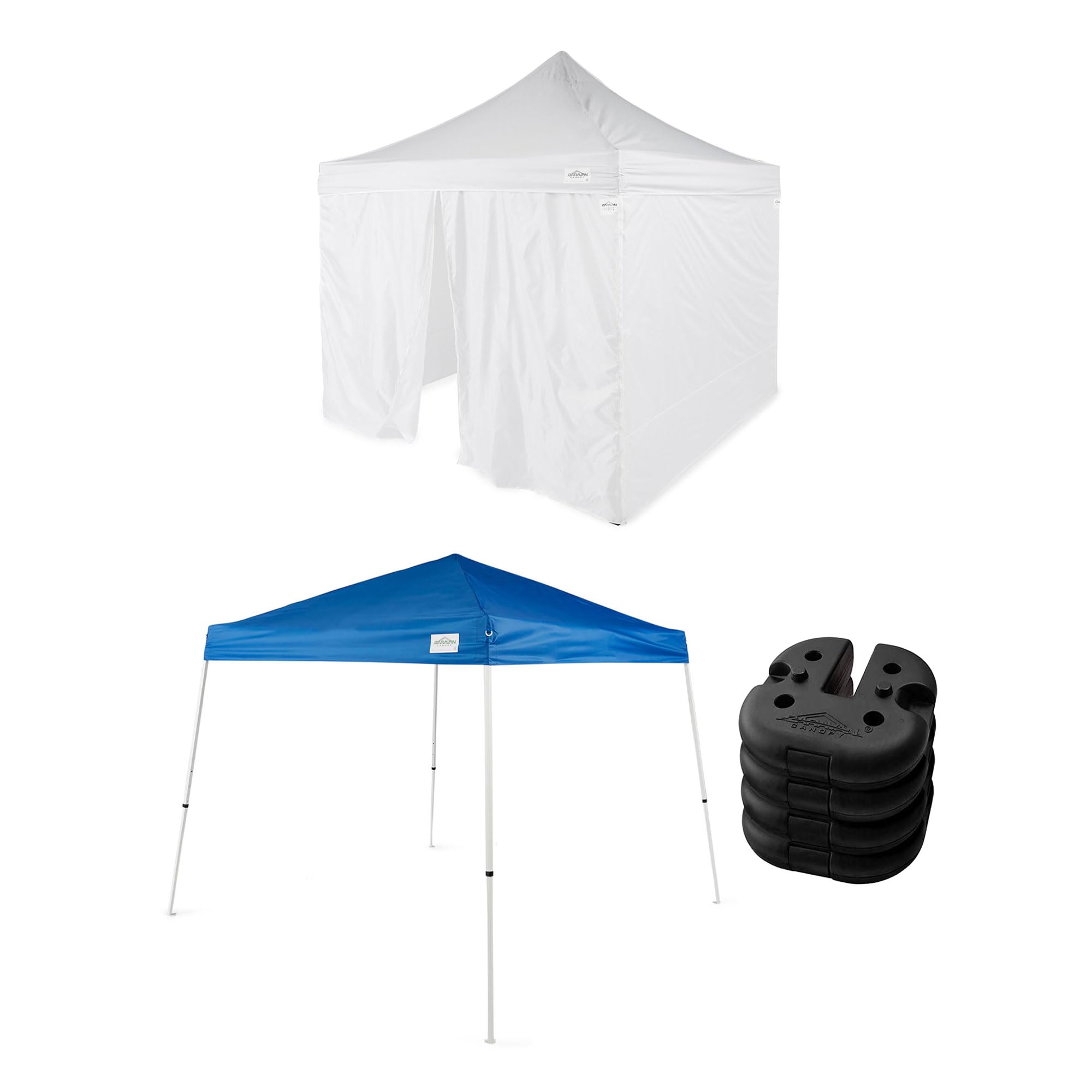 Caravan Canopy V-Series 12 x 12' Tent Sidewalls with V-Series 2 12 x 12' Pop-Up Tent Slanted Leg Instant Canopy & 4 6-Pound Cement Weight Plates