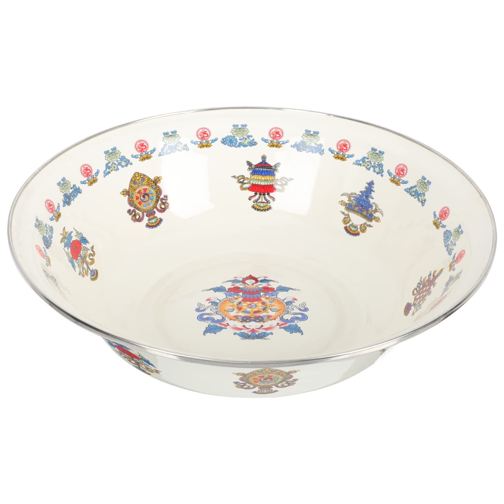 DOITOOL Metal Wash Basin chinese propane bowl enamel bowl with lid retro wedding soup bowl salad fruit serving bowl chinese decor 30cm camp cookware white collapsible bowls for camping Enamel Bowls