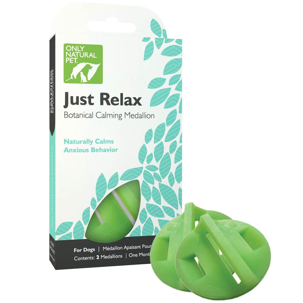 Only Natural Pet Just Relax Botanical Calming Collar Medallion for Dogs, Anxiety Relief/Calming with Essential Oils - Each Box Contains 2 Medallions (1 Month Supply)