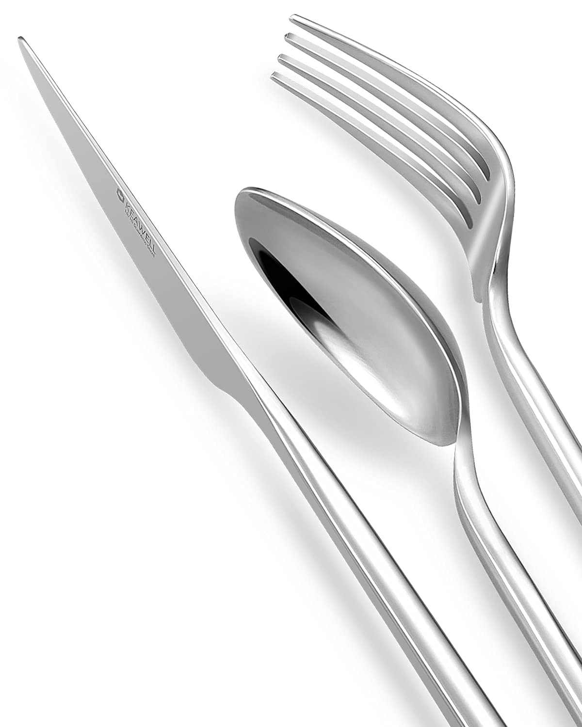 KEAWELL 20-Piece Luxury Mirror Polished Cutlery Set, 18/10 Stainless Steel Tableware, Modern Silverware Set, Includes 8 x Spoons, 8 x Forks, 4 x Knives, Durable Flatware for Home Kitchen in Silver