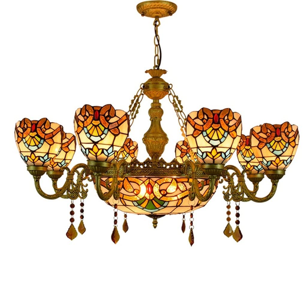 CFSNCM 8 Heads Pendant lights Retro Creative Moroccan Style Stained Glass Bar Villa Mall Club Living Room Crystal