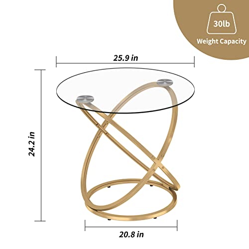 OIOG Glass Round End Table, Living Room Side Table for Small Space, Modern End Table with Tempered Glass Tabletop, Contemporary Side End Table, Chrome Finish