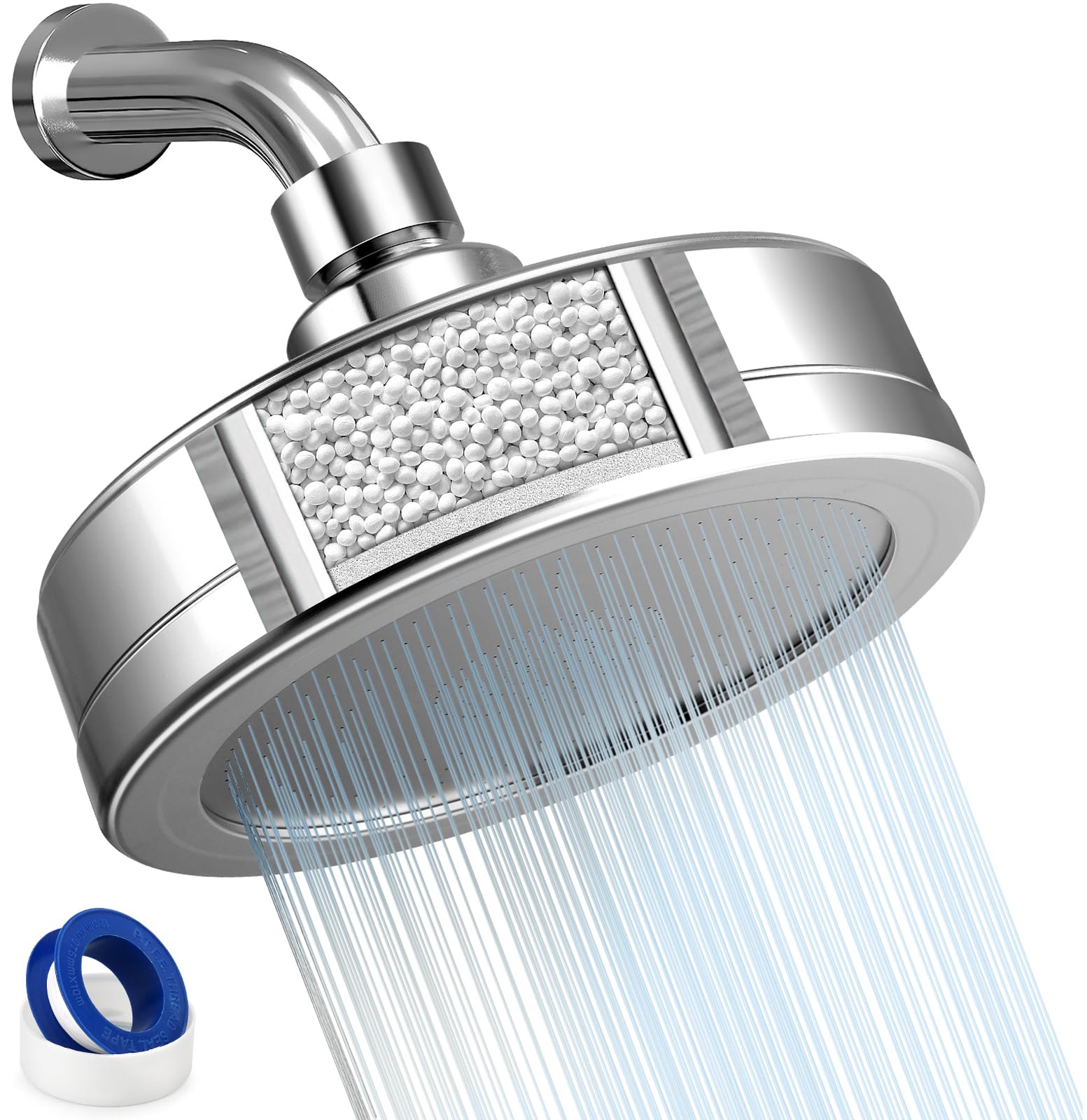 Filtered Shower Head High Pressure,JIURAIN Fixed Showerhead with Filter for Hard Water Softene, with Adjustable Swivel Brass Ball Joint for Relaxing and Comfortable Shower Experience,6 Inch