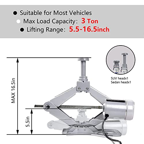 Mautyke Electric Car Jack Kit - 3 Ton Scissor Jack Lift with Impact Wrench Portable Auto Floor Jack Vehicle Trailer Jack Stand Emergency Tire Repair First Aid Tool Kit
