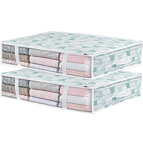 Lifeadhoc Storage Bags, 2 Pack Clothes Storage Bins, Foldable Under Bed Storage Containers, Closet Organizers, with Durable Handles Thick Fabric for Blanket Comforter Clothing Bedding 40L(Green)