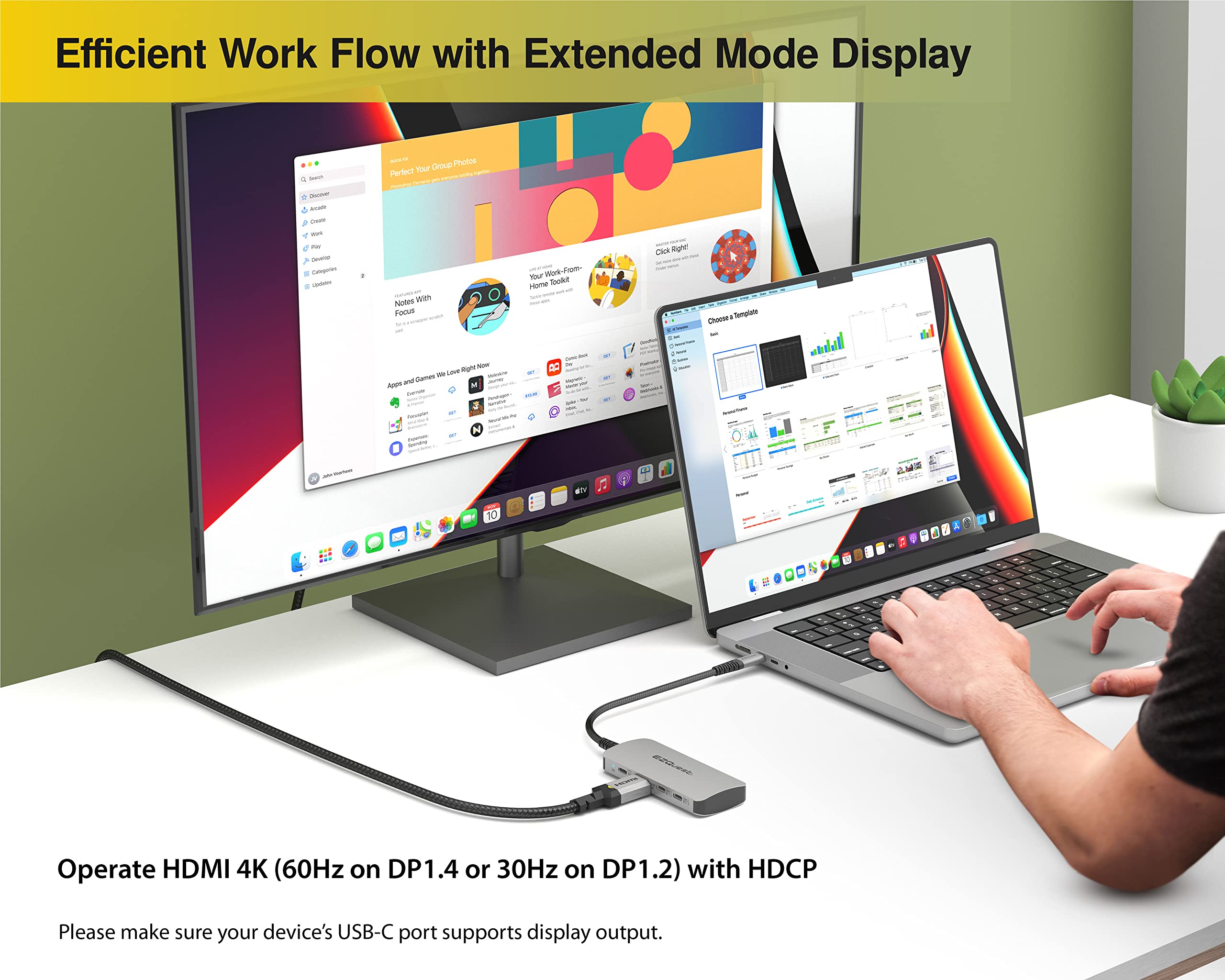 EZQuest USB C Multimedia Hub 8 in 1 with HDMI 4K, 100 Watts USB C Power Delivery/5Gbs Data, 2 USB C Ports, 2 USB A 3.0 Ports, SD/Micro SD Compatible with USB-C Laptops