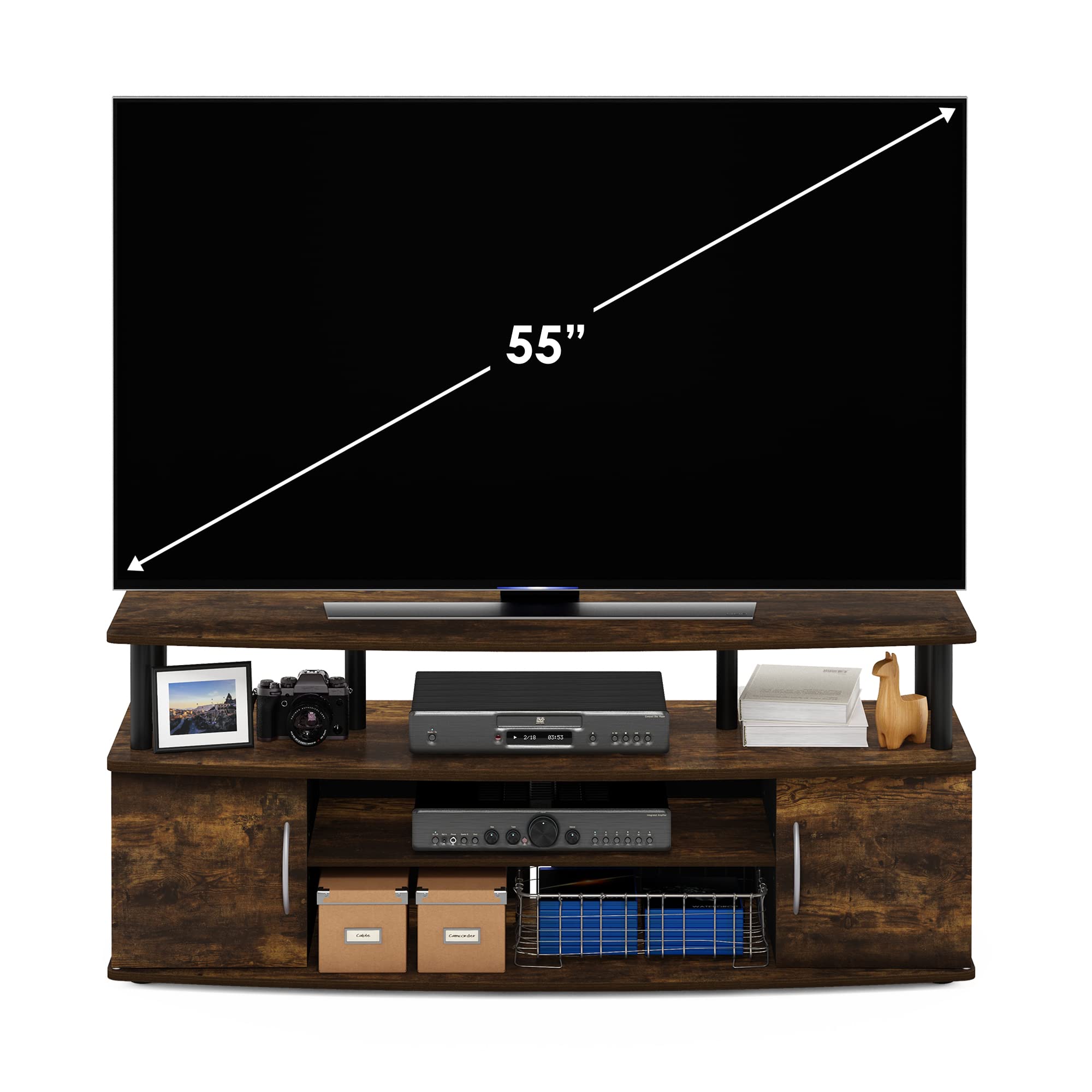 Furinno Jaya Entertainment Center Stand Unit/TV Desk for up to 55 inch, Amber Pine/Black