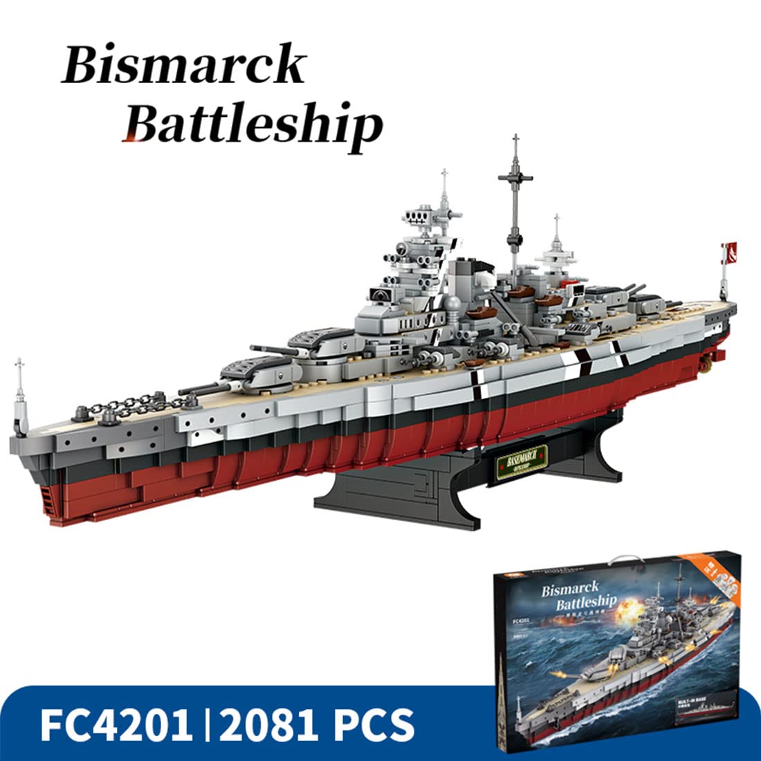 DIYI DIY Bismarck Battleship Model MOC Building Blocks Toys Set, Military Warship Compatible with Lego (2081PCS)