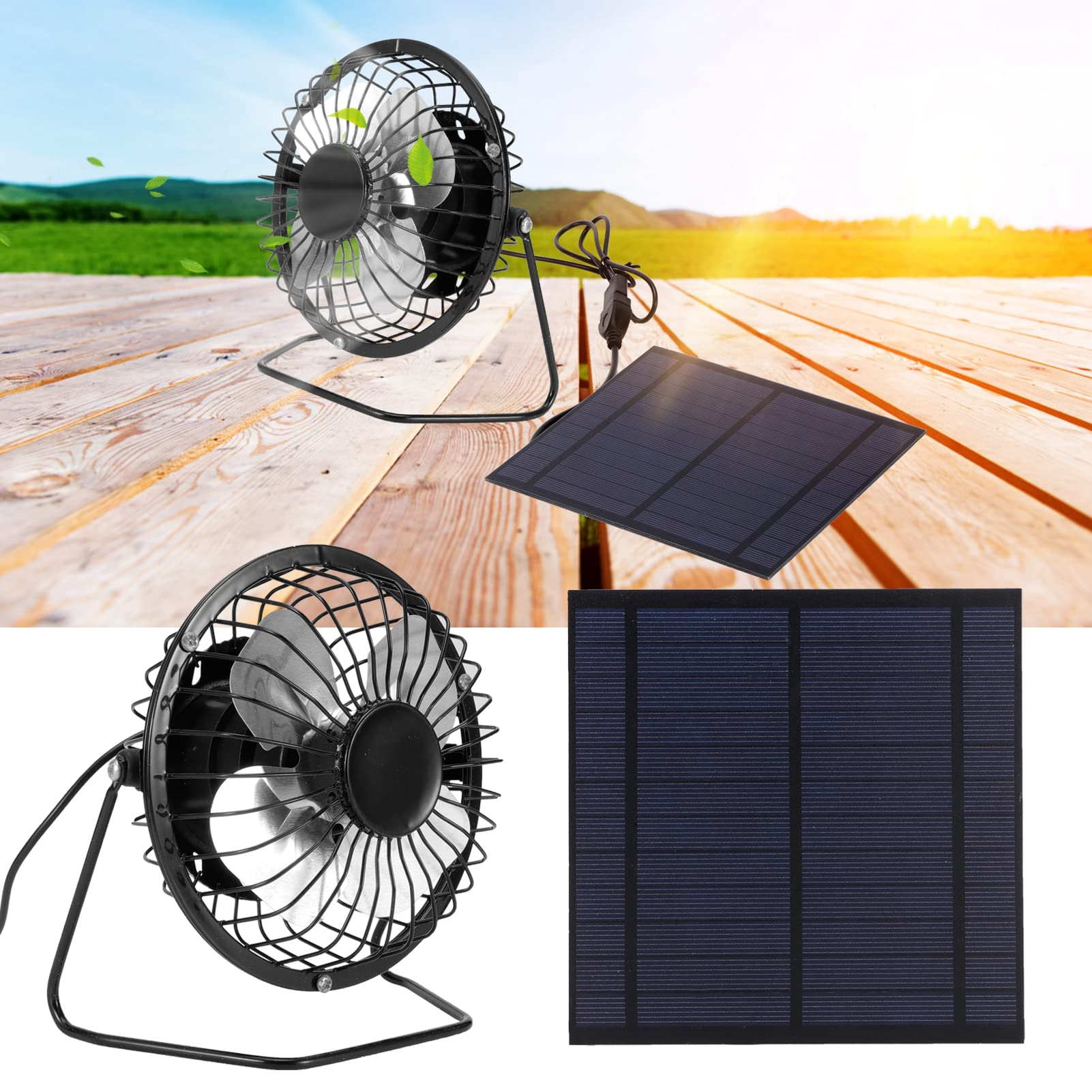 Ejoyous Solar Panel, 5W Solar Powered Fan Mini Cooling Exhaust Fan Photovoltaic Solar Panel Fan Set for Greenhouse Home Chicken House Cooling