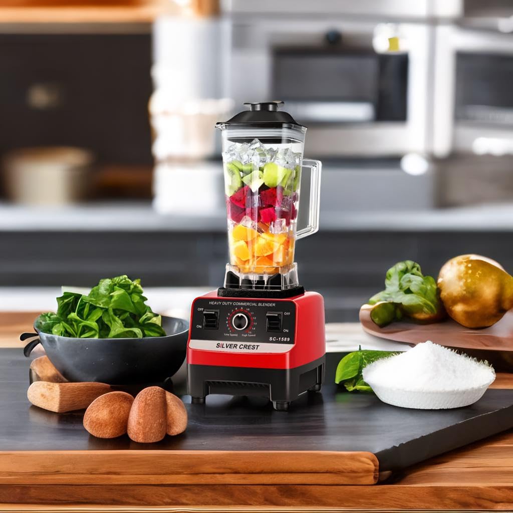 Generic Silver Crest Blender 4500W 2L Large Capacity Commercial With Mixer Grinder Heavy Duty Machine Portable Ice Smoothie Blenders, Medium, Red& Black, JWS-801PP