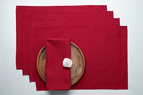 D'Moksha Homes Red Linen Placemats Set of 4-13 x 18 inch, Spring Placemats, Linen Look Recycled Fabric Tablemats, Red Placemats, Summer Placemats, Spring Placemats - Easy Care Machine Washable