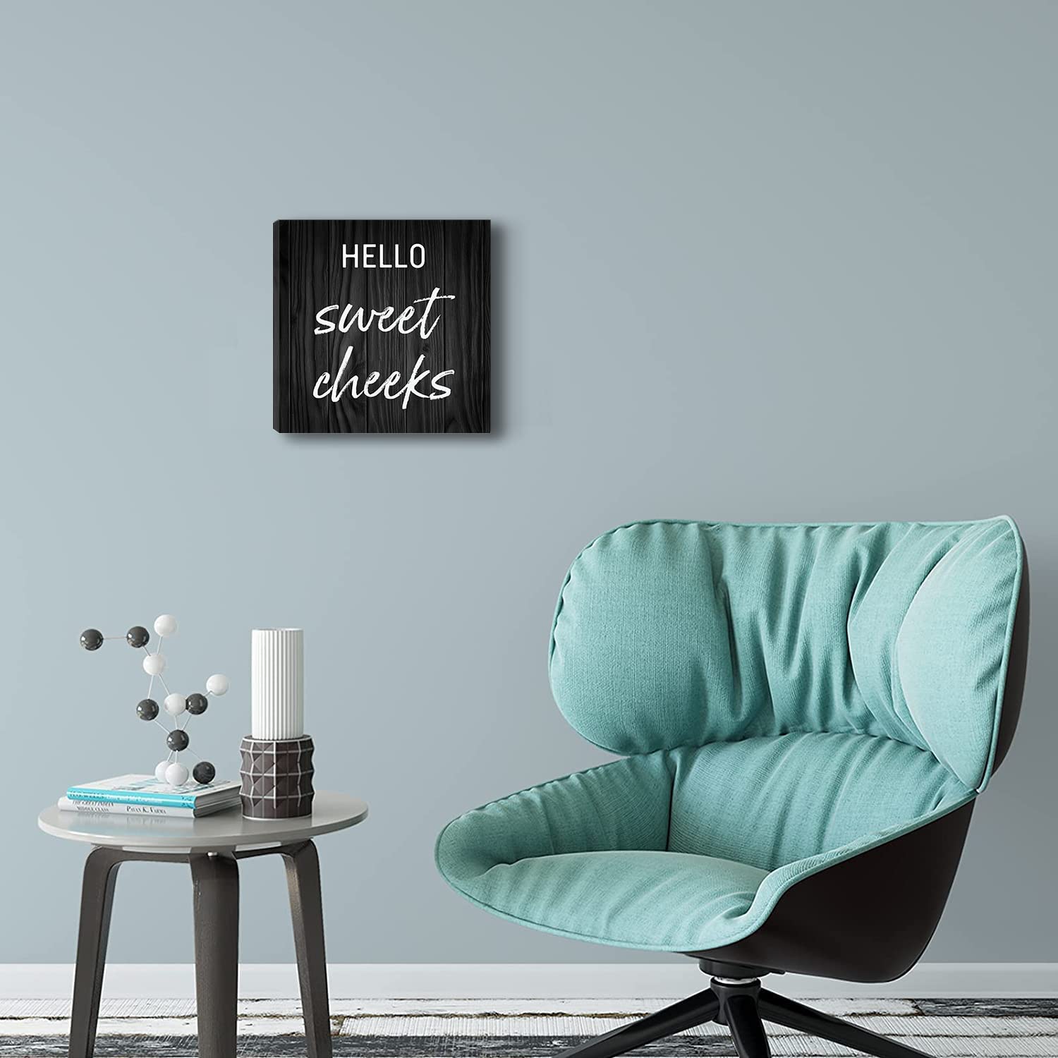 Cute & Funny Wall Bathroom Decor - Hello Sweet Cheeks - Black canvas Sign - 12×12in×1pcs