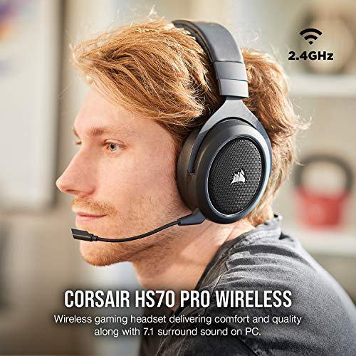 Corsair HS70 Pro Wireless Gaming Headset - 7.1 Surround Sound Headphones for PC - Discord Certified - 50mm Drivers – Carbon (Renewed)