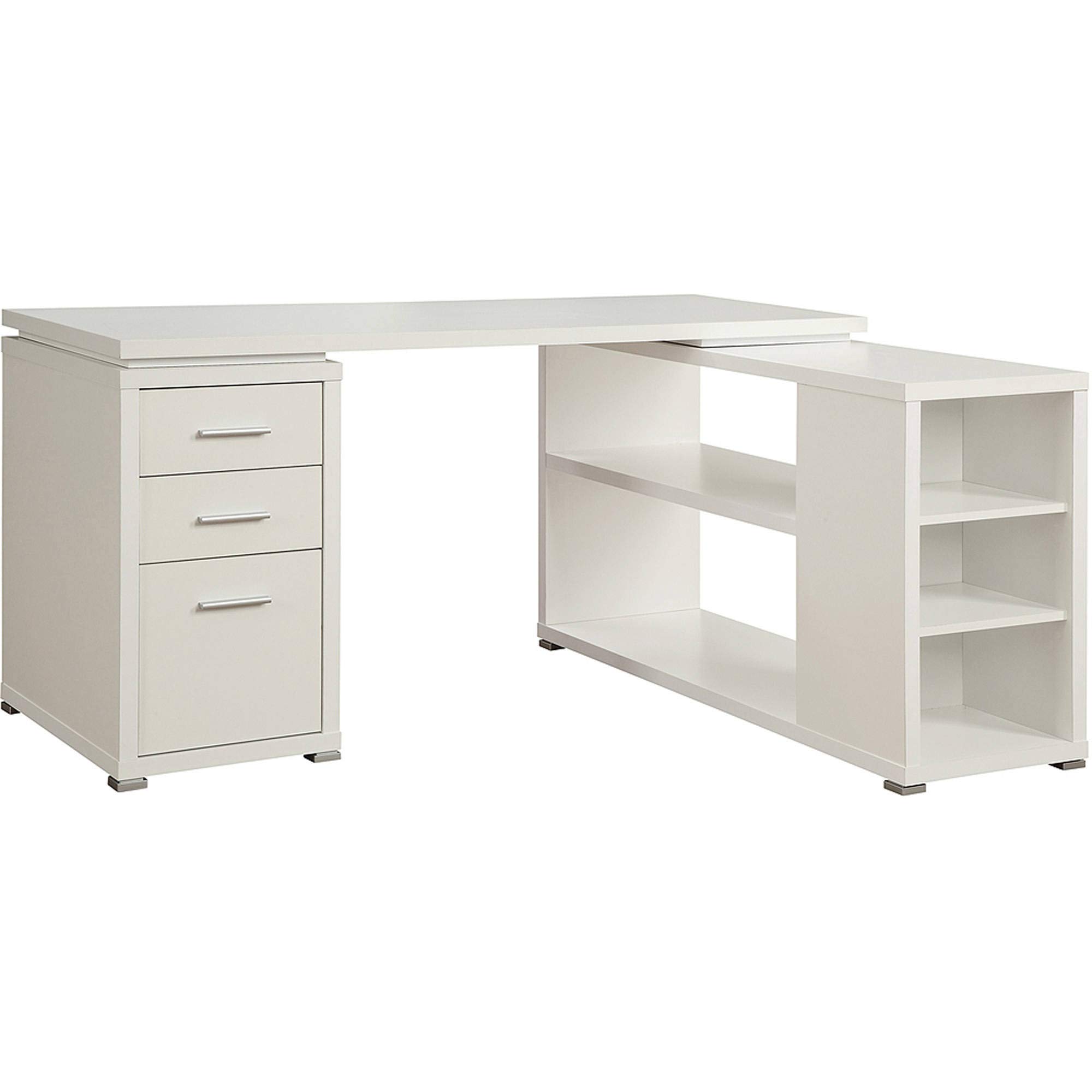 Corner L Shape Desk Reversible File Cabinet Shelves Drawer Storage Organize Workstation Home Office Furniture Laptop Computer Table PC Study Writing Reading White