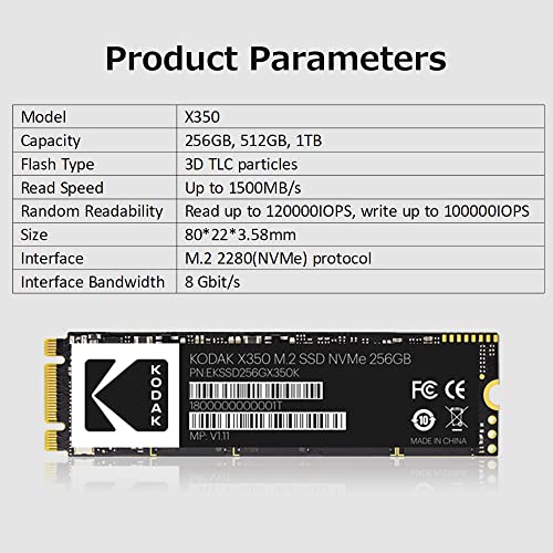 ERYUE X350 M.2 NVMe SSD Solid State Drive PCle NVMe with 3D NAND 256GB Super Speed