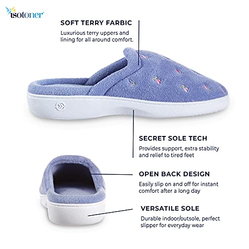 isotoner womens Terry slip Clog With Memory Foam for Indoor/Outdoor Comfort Slip on Slipper, Periwinkle Scalloped, 6.5-7 US