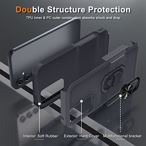 Samsung Galaxy A54 5G Case with Screen Protector (2 Packs),[Military Grade][Shockproof Protection][Built-in Ring Kickstand] Heavy Duty PC+TPU Dual Layer Case Cover-Black