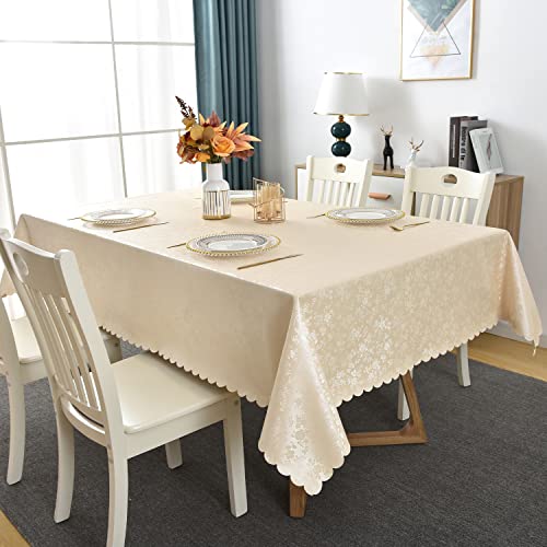 Romanstile Rectangle Vinyl Tablecloth,100% Waterproof Heavy Duty Oil Spill Proof Stain Resistant Plastic PU Table Cover with Flannel Backing for Kitchen/Dining/Parties(Rose Beige, 60 x 84