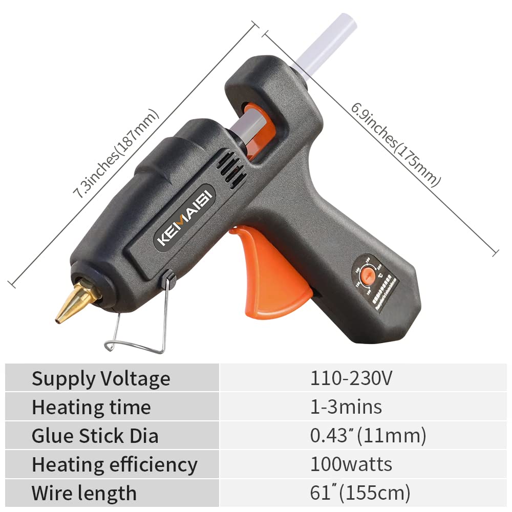 KEMAISI Full Size Hot Glue Gun kit, 100 Watt Temperature Adjustable Heavy Duty Hot Glue Gun, With 30pcs Premium Hot Glue Sticks, Best Large Glue Gun and Sticks Set for Crafts, DIY, Constrution