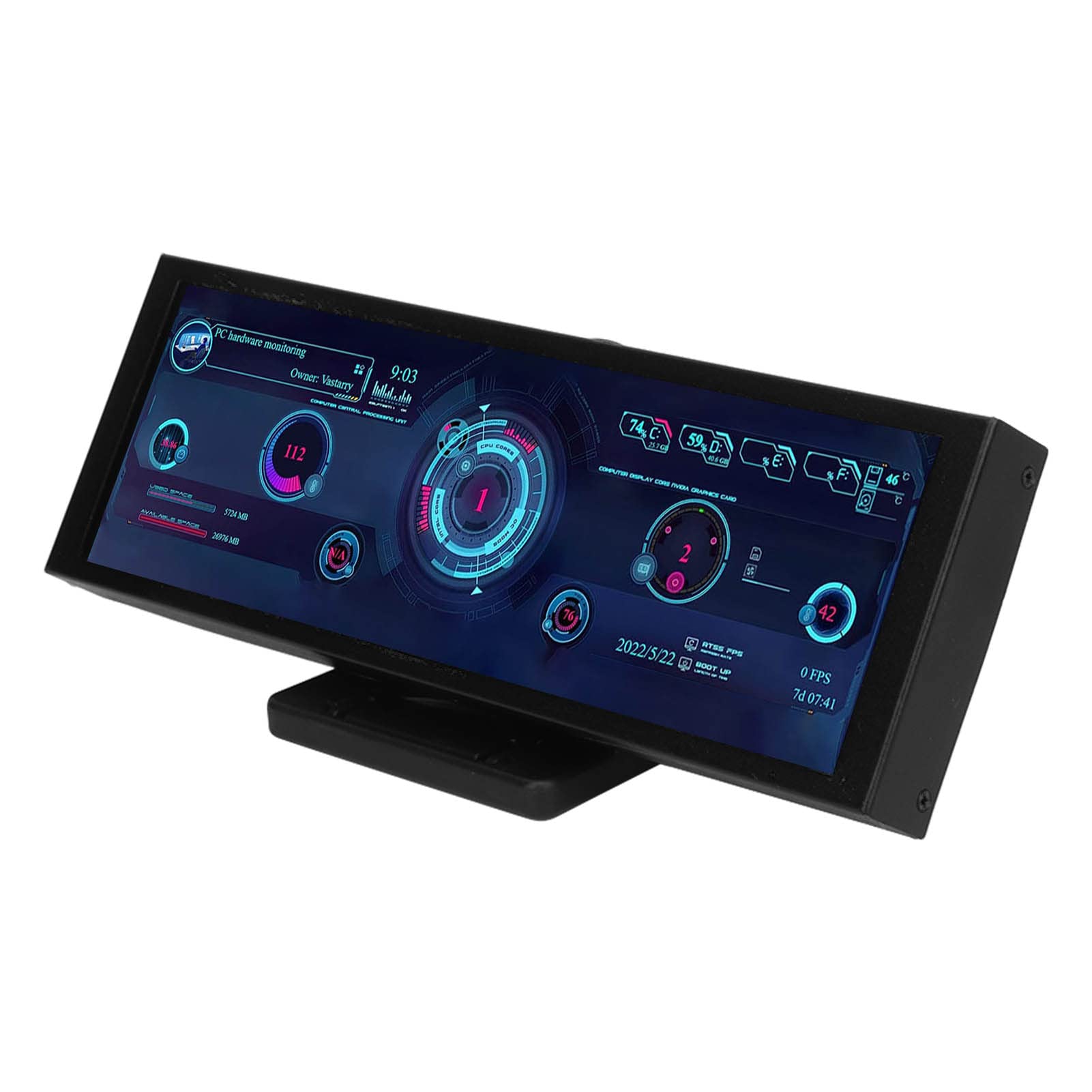 FOTABPYTI PC CPU Data Monitor, Computer CPU Monitor 7.9 Inch IPS Theme Editor Steplessly Dimmable for Chassis