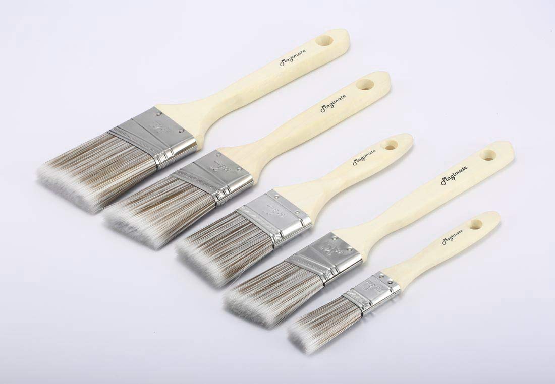 Magimate Paint Brushes Set, Sash Brushes, Soft Tapered Filament, Wood Stain Brushes for Walls, Cabinets and Fences Pack of 5