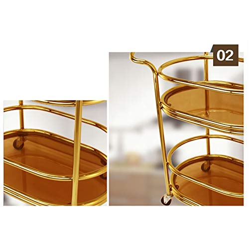 POCHY Multipurpose Catering Trolley Kitchen Trolley Cart Island Rolling Serving Carts Sleek Round Guard Rails 2 Tier Storage Cart Universal Wheels Commercial