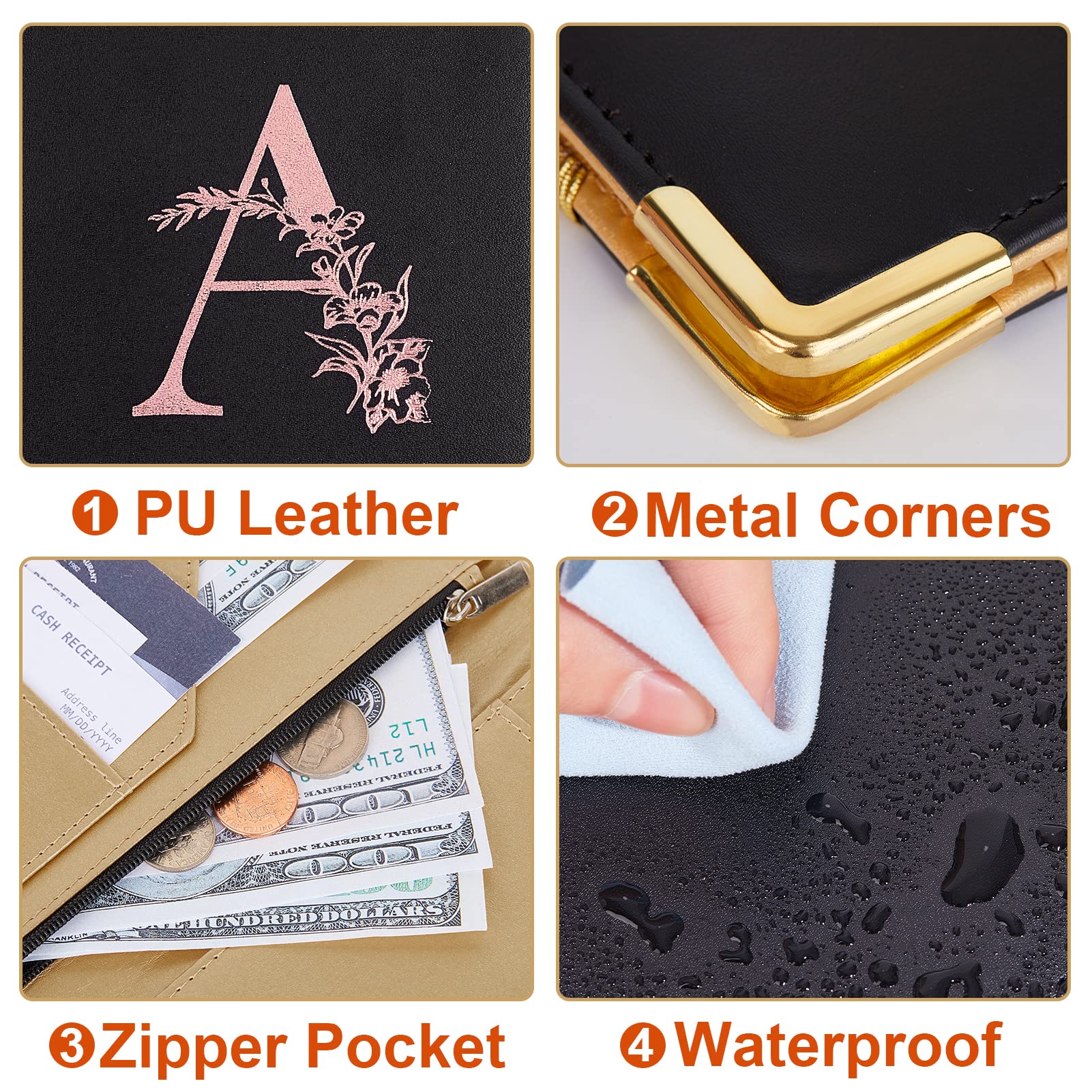 FIODAY Server Book, Alphabet Server Books for Waitress Leather Waitess Book with Zipper Pocket Serving Book with Gift Keychain Cute Server Check Book Fits Server Apron,A