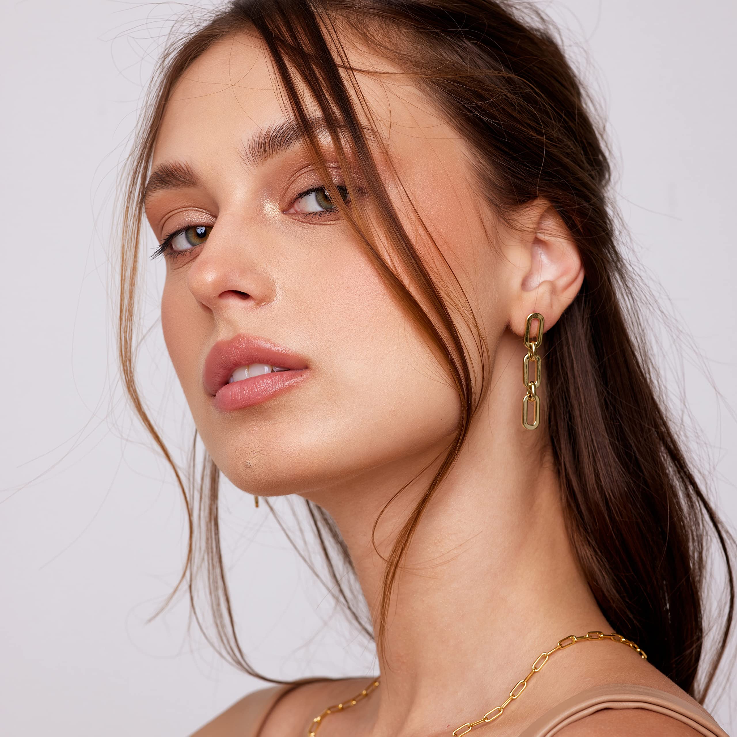 Chain Earrings For Women 18K Gold Plated Paperclip Earrings Drop & Dangle Earrings Sterling Silver Post