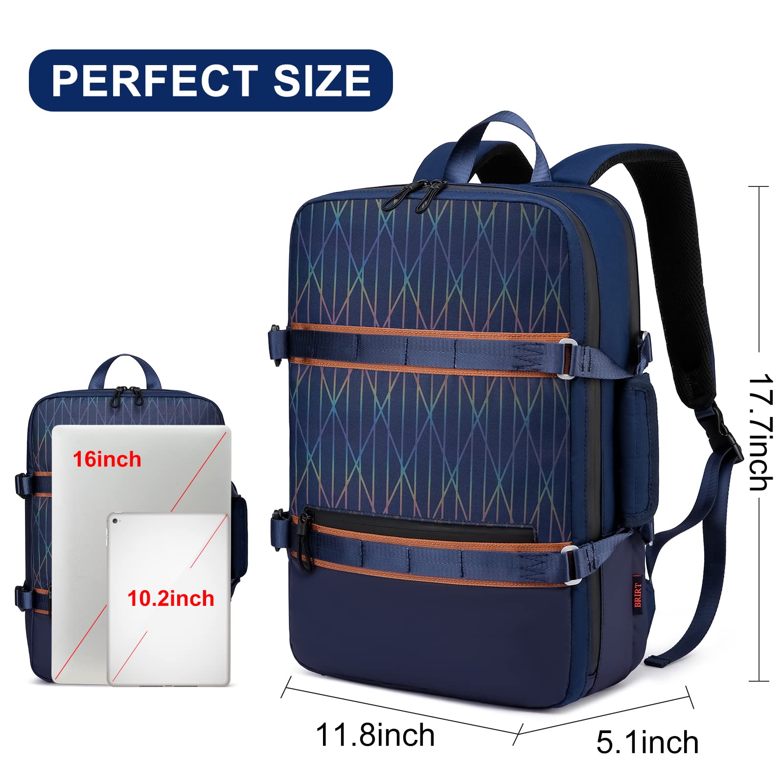 BRIRT Carry on Backpack, Large Flight Approved Travel Backpack for Men & Women, Luggage Backpack Suitcase with Outdoor Reflective, Business Daypack Weekender Casual Backpack for 17 Inch
