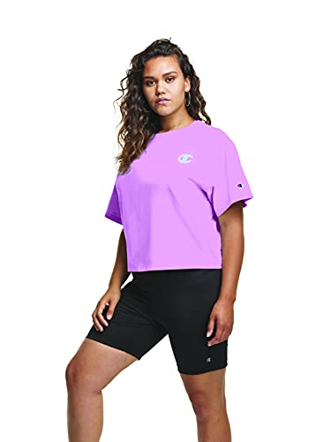 Champion Women's Size Plus Cropped Graphic Tee, Paper Orchid-586788, 1X