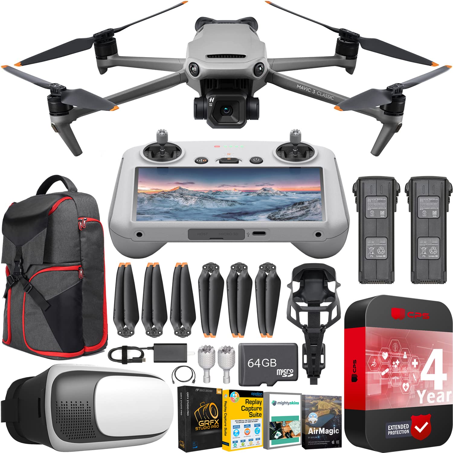 DJI Mavic 3 Classic Drone 4/3 CMOS Hasselblad Camera Quadcopter with RC Smart Remote Controller Adventure Pack Bundle with Deco Gear Backpack + Extra Battery + FPV VR Pilot Headset