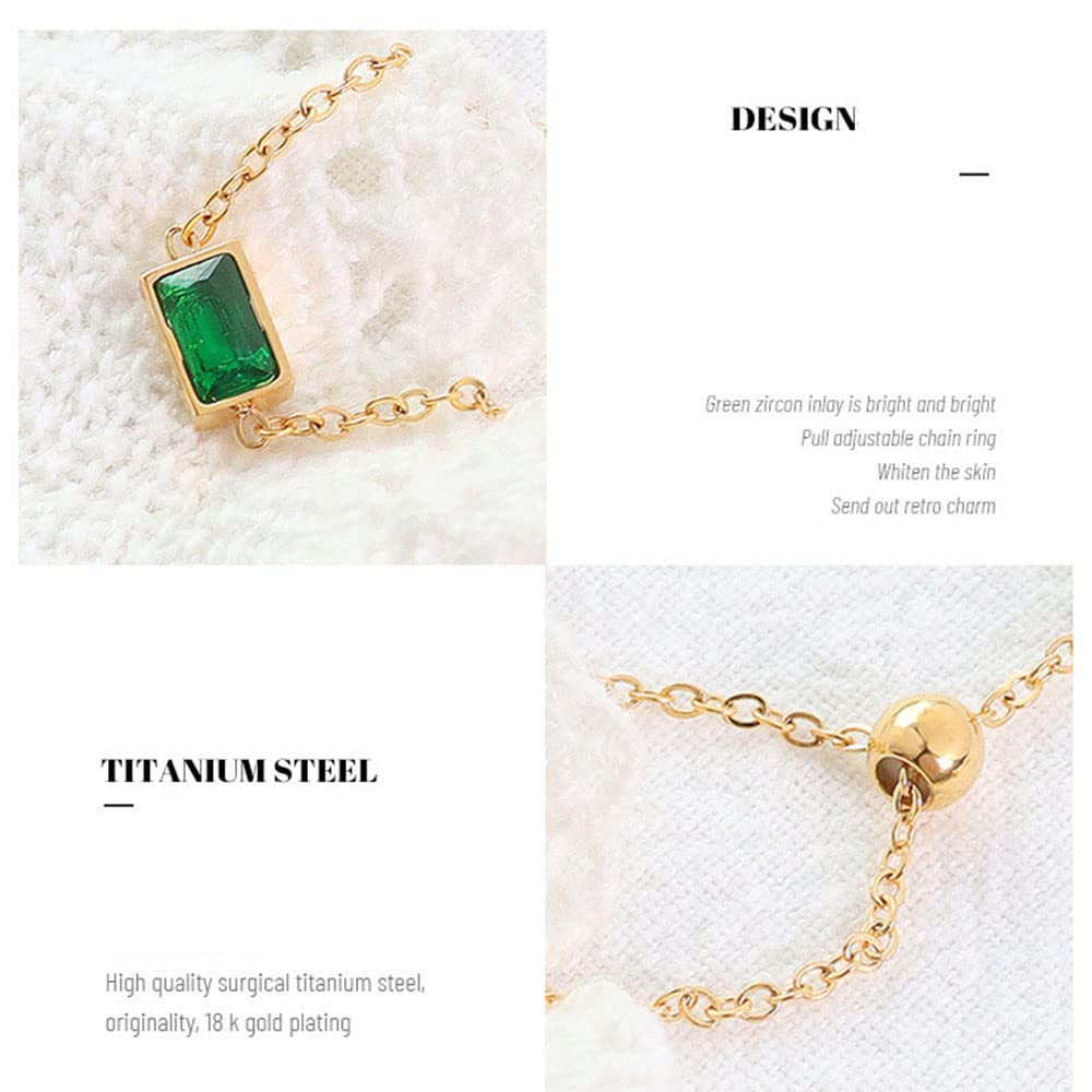 Chain Ring for Fingers 18k Gold Plated Titanium Steel Dainty Simple Delicate Thin Stack Adjustable Ring with Zircon, 2 Pack (Black & Green, Adjustable)