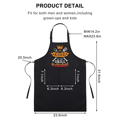 Fuyamp King Of The Grill Apron Funny Apron for Men Apron with 2 Pockets Waterproof Dad Apron for Kitchen Chef Black Baking BBQ Grilling Aprons for Men, Dad, Son, Husband, Boyfriend