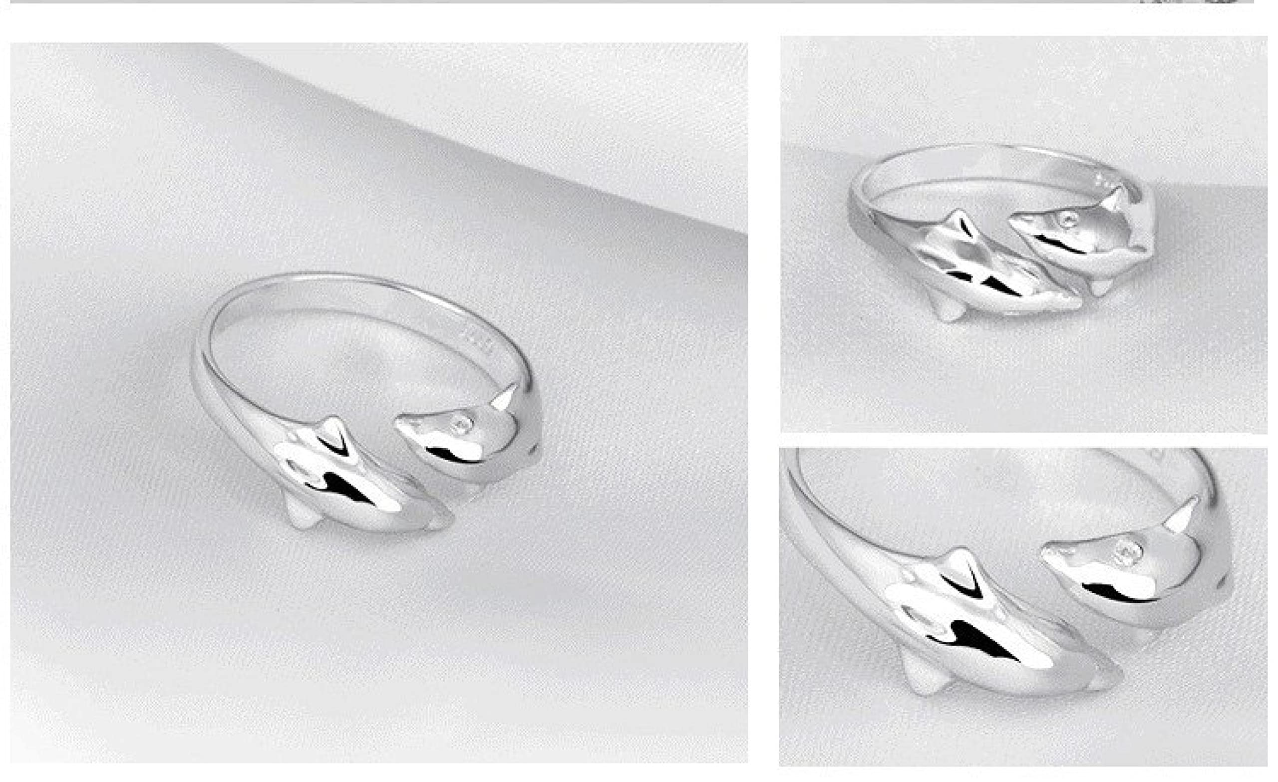 Couple Crystal Decorated Rings, Cute Dolphin Rings, 925 Sterling Silver Rings, Dating Rings