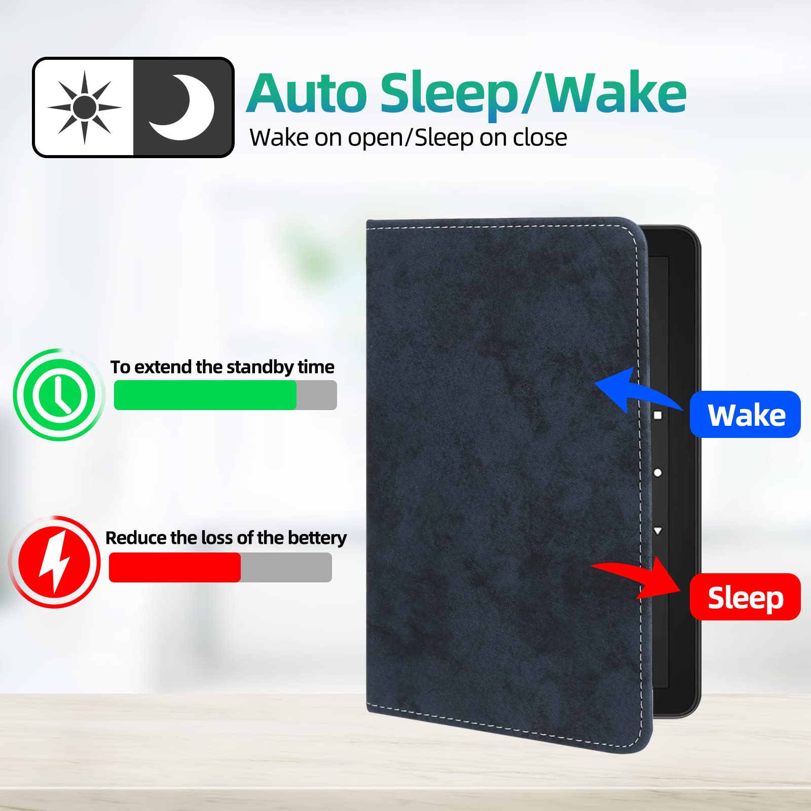 Fire HD 8 Tablet Case, Fire Tablet 8 Case,Amazon Fire 8 Tablet Case(12th/10th Generation,2022/2020 Release),Auto Sleep/Wake Ultra Lightweight Slim Stand Folio Cover with Pocket/Card Slots,Navy Blue