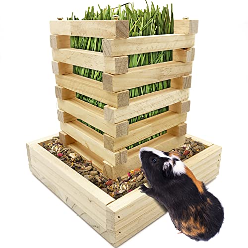 Rabbit Wooden Hay Feeder Chinchilla Food Dispenser Small Animal Hay Rack Bunny Cage Accessories for Guinea Pig Hamster
