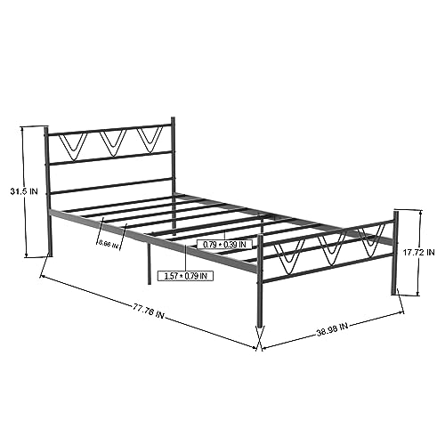 Liink1Ga Twin Bed Frames with Headboard, Twin Bed Frame No Box Spring Needed, No Squeaky, Easy to Assemble Twin Size Bed Frames, Victorian Style