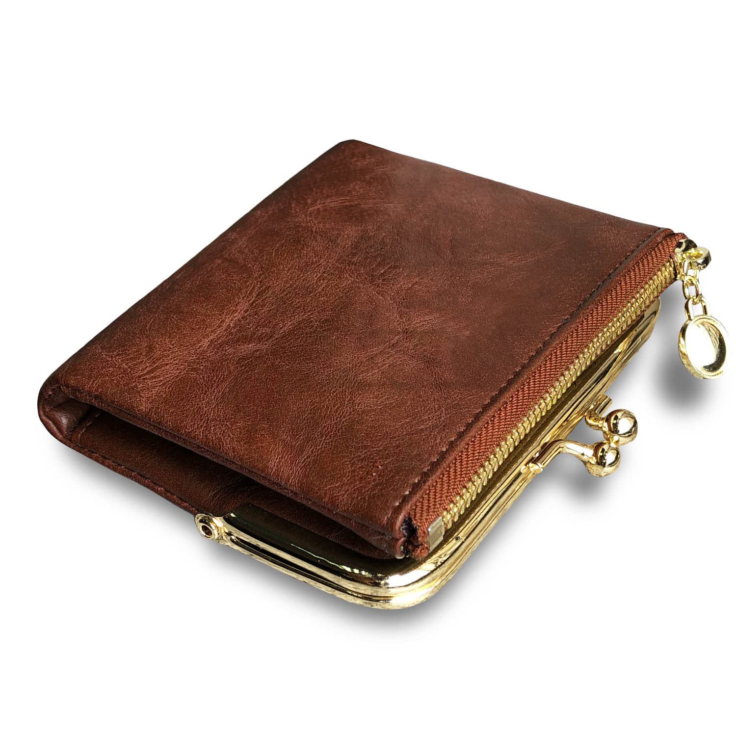 TOPKULL Womens Wallet Small Bifold Rfid Ladies Mini Vintage Coin Purse With Zipper and Kiss Lock (Brown)