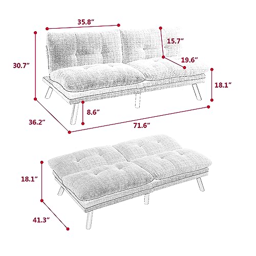 Futon Sofa Bed,Modern Convertible Sofa Bed,Folding Loveseat Sleeper Sofa,Breathable Futon Couch Bed with Adjustable Backrest&Metal Legs for Compact Small Spaces, Apartment,Dorm,Office (Creamy White)