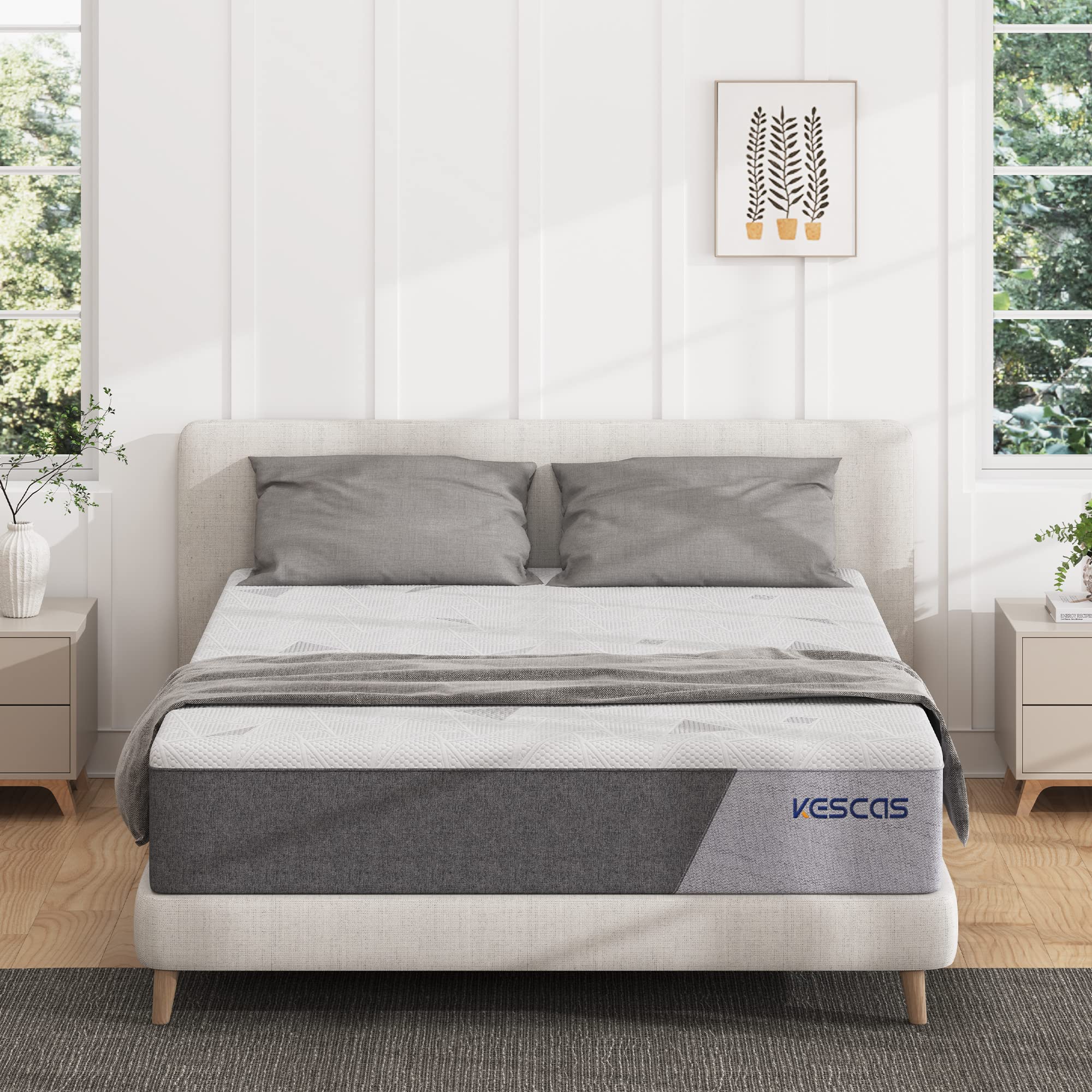 Kescas 8 Inch Bamboo Charcoal Cooling Gel Memory Foam Full Mattress -Medium Firm - with Moisture Wicking Cover and Edge Support for Motion Isolating - Medium Firm