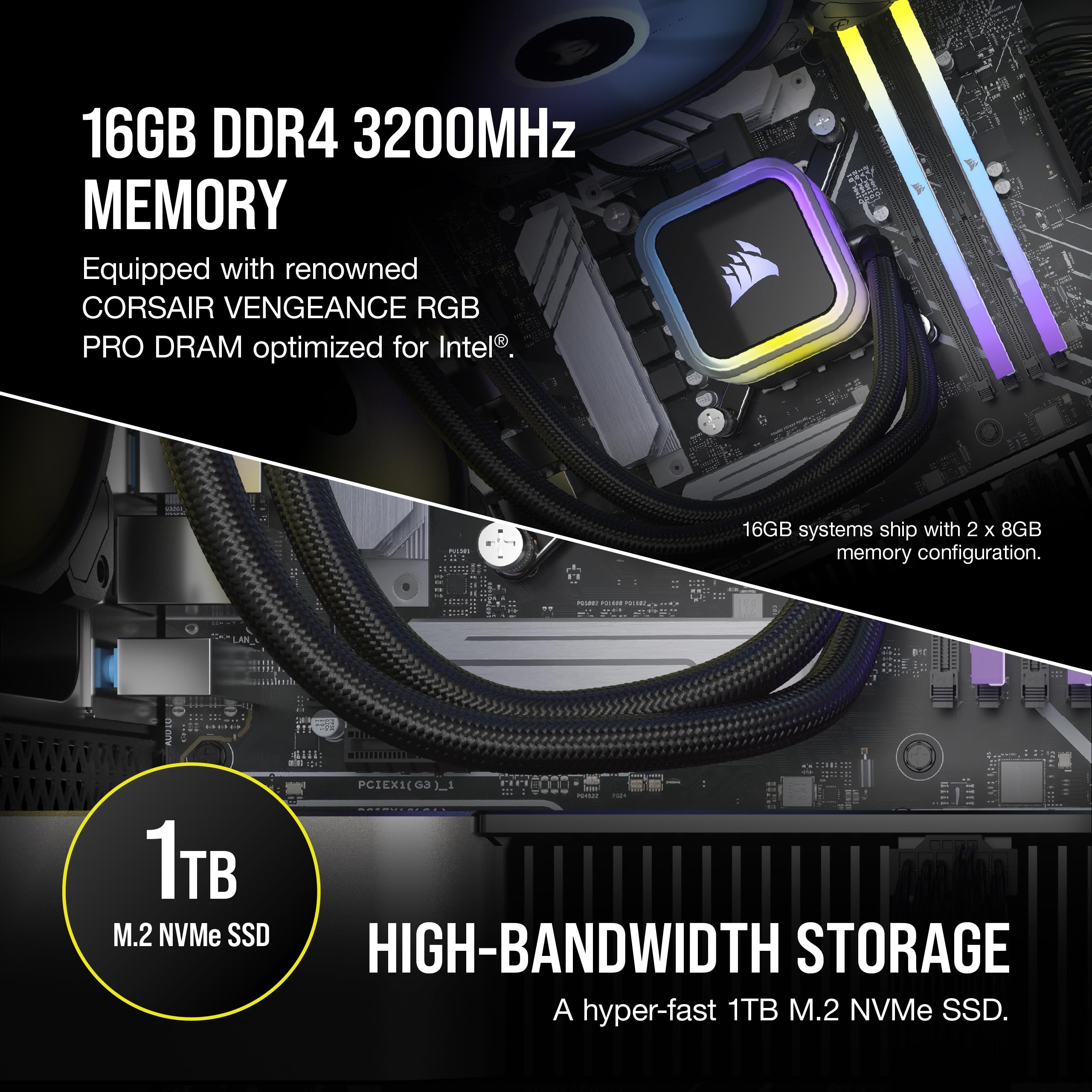 Corsair Vengeance i7400 Series Gaming PC - Liquid Cooled Intel® Core™ i5 13600K CPU - NVIDIA® GeForce RTX™ 4060 Ti GPU - 1TB M.2 SSD - 16GB Vengeance RGB DDR4 Memory - Black